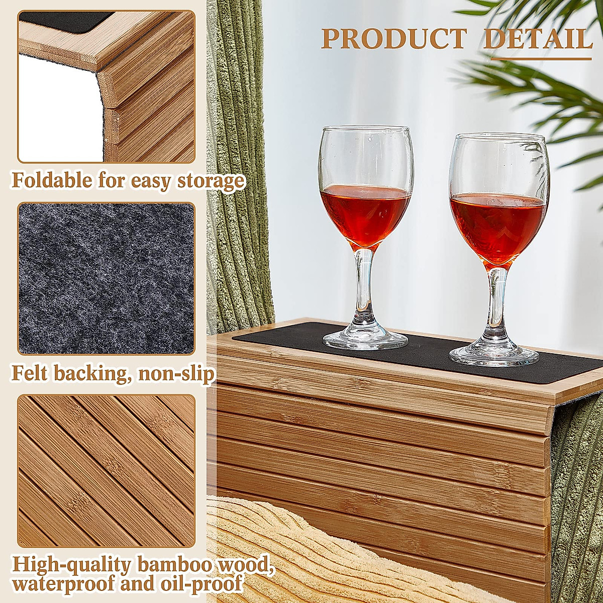 Maitys 2 Set Bamboo Wood Sofa Arm Tray TV Side Table for Couch Anti Slip Armrest Organizer Protector Drink Holder Drink Coaster Remote Caddy for Chair Birthday Housewarming Wedding Gifts