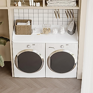 PLYFOU Over Washer and Dryer Countertop with Edge Rails, Black Melamine Frosted Surface for Laundry Room Storage and Organization, 27.5" W x 54" L x 2.6" H