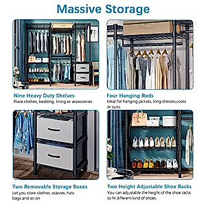 VIPEK V8 Wire Garment Rack 5 Tiers Heavy Duty Clothes Rack with 2 Fabric Drawers & Shoes Racks, Freestanding Wardrobe Closet Metal Clothing Rack, Max Load 816LBS, Black