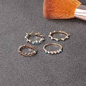 BERYUAN Women Dainty Gold Ring Set Simple Rainbow Colorful Bead Cute Wave Knuckle Ring Set Gift For Her Lovely Ring Set Women And Girls Teens(4Pcs)