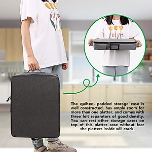 Platter Storage Case, China Storage Containers, Hard Shell and Stackable, 17'' x 13 inchs'' With Waterproof Inside - 4 Felt Dividers Included (Gray)