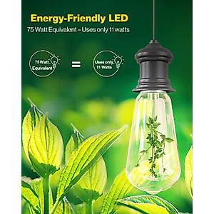 Sunco 4 Pack Vintage LED Edison Bulbs, 75W Equivalent 11W, 1300 LM High Brightness, Dimmable ST58 Filament, 3000K Warm White, E26 Medium Base, Clear Glass Light Bulbs