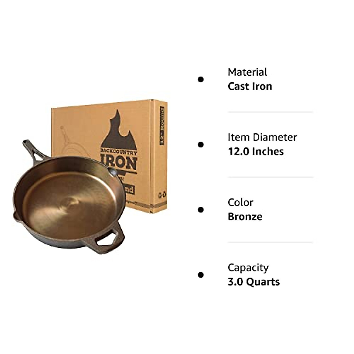 Backcountry Iron 12 Inch Smooth Wasatch Pre-Seasoned Round Cast Iron Skillet