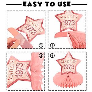 Happy 50th Birthday Rose Gold Table Honeycomb Centerpieces Balloons Theme Decor Table Decorations Table Toppers for Girls Women Sweet Princess 50 Years Old Pink Birthday Party Bday Supplies Ornament