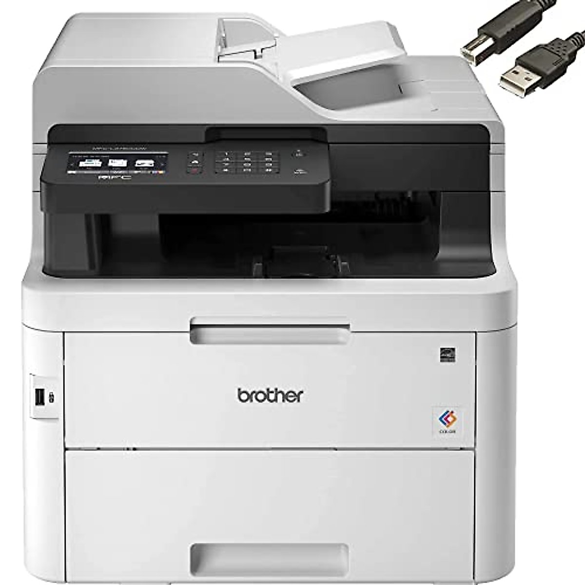 Brother MFC-L3750CDW Compact Digital Color All-in-One Printer, Duplex Printing, Print Scan Copy Fax, 600 x 2400 dpi, 25ppm, 512MB, Compatible with Alexa - Bundle with JAWFOAL Printer Cable