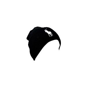 Polo Ralph Lauren Men's Big Pony Beanie Cap (One Size, Black/White Pony)