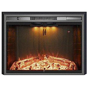 Velaychimney 30 Inches Electric Fireplace Insert, 750W/1500W Fireplace Heater with Adjustable Flame and Top Light Colors, Fire Crackling Sound, Remote Control, Timer, Glass Door & Mesh Screen, Black