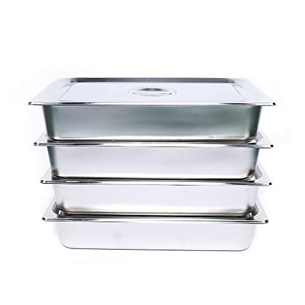 4 Pack Stainless Food Pan 4inch Deep Full Size Steam Table Pan Hotel Buffet Food Holder, Hotel Pan Steam Table Pan with Lids Anti-Jam Hotel Food Pans (4-Pack Hotel Pan)