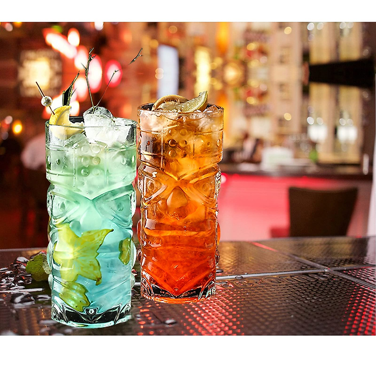 BPFY 2 Pack 14oz Hawaiian Tiki Glasses for Cocktails, Lemonade, Ice Tea, Mixed Drinks, Modern Bar Tiki Cups Tiki Mugs, Cocktails Glasses Gift Sets