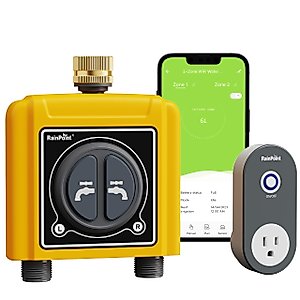 RAINPOINT Sprinkler Timer WiFi Water Timer with Brass Inlet,2 Outlets Smart Hose Timer,Automatic Irrigation System Controller, 2.4Ghz WiFi & Voice Control, Irrigation by Weather/Quantity/Soil Moisture