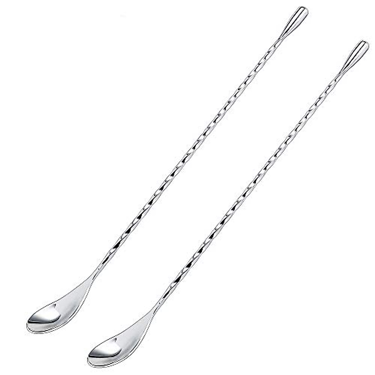 DIFENLUN 12 Inches Mixing Spoon Stainless Steel, 2 Pack Spiral Pattern Bar Spoon for Cocktail Shaker Tall Cups(Silver)