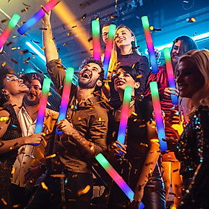 HONLYNE100 PCS Foam Glow Sticks, Bulk Glow Sticks with 3 Modes Colorful Flashing, LED Light Sticks, Glow in Dark Party Supplies for Wedding, Raves, Birthday, Christmas, New Year