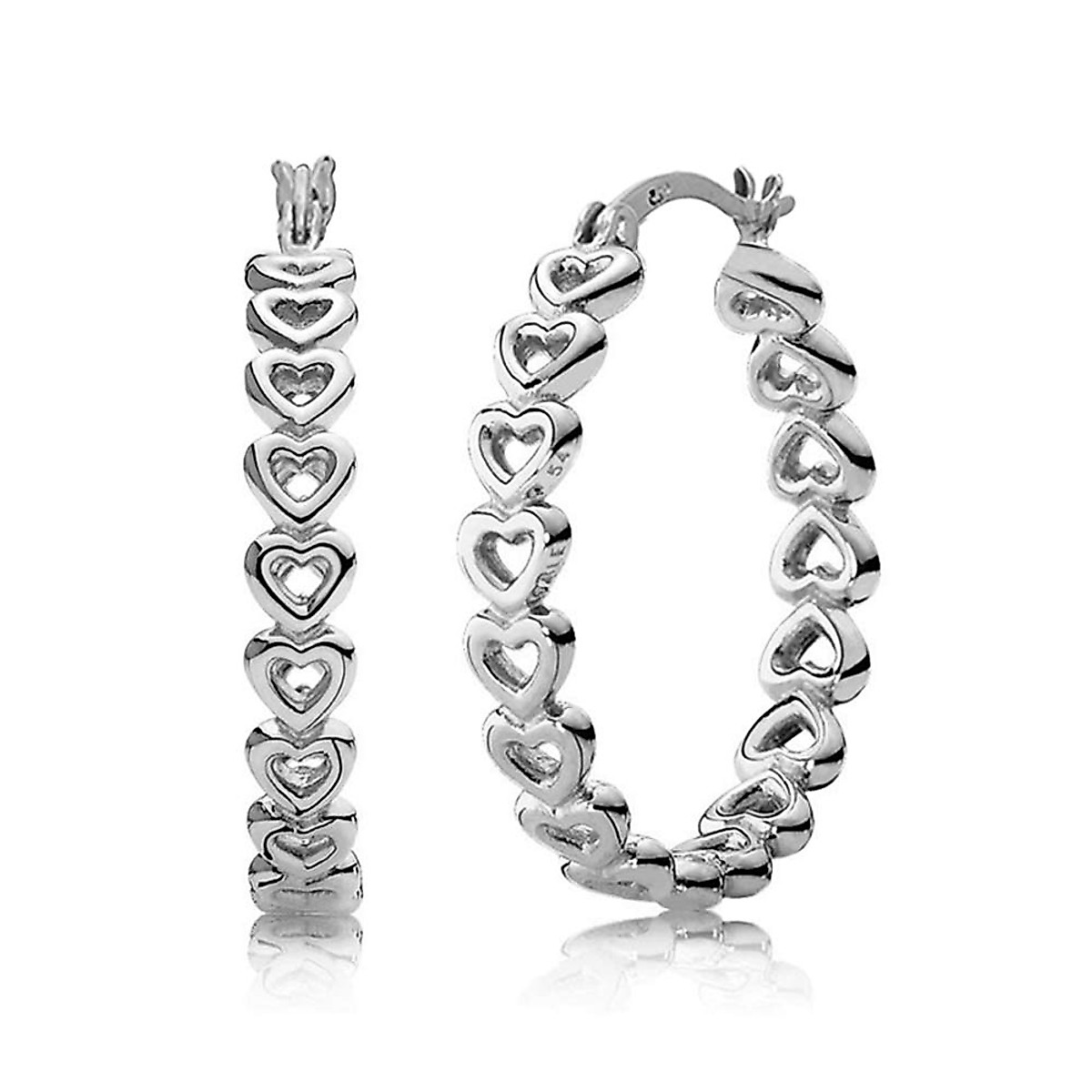 LeCalla Sterling Silver Heart Hoop Earrings Jewelry Rhodium Plated Love Heart Linked Hoop Earring for Women