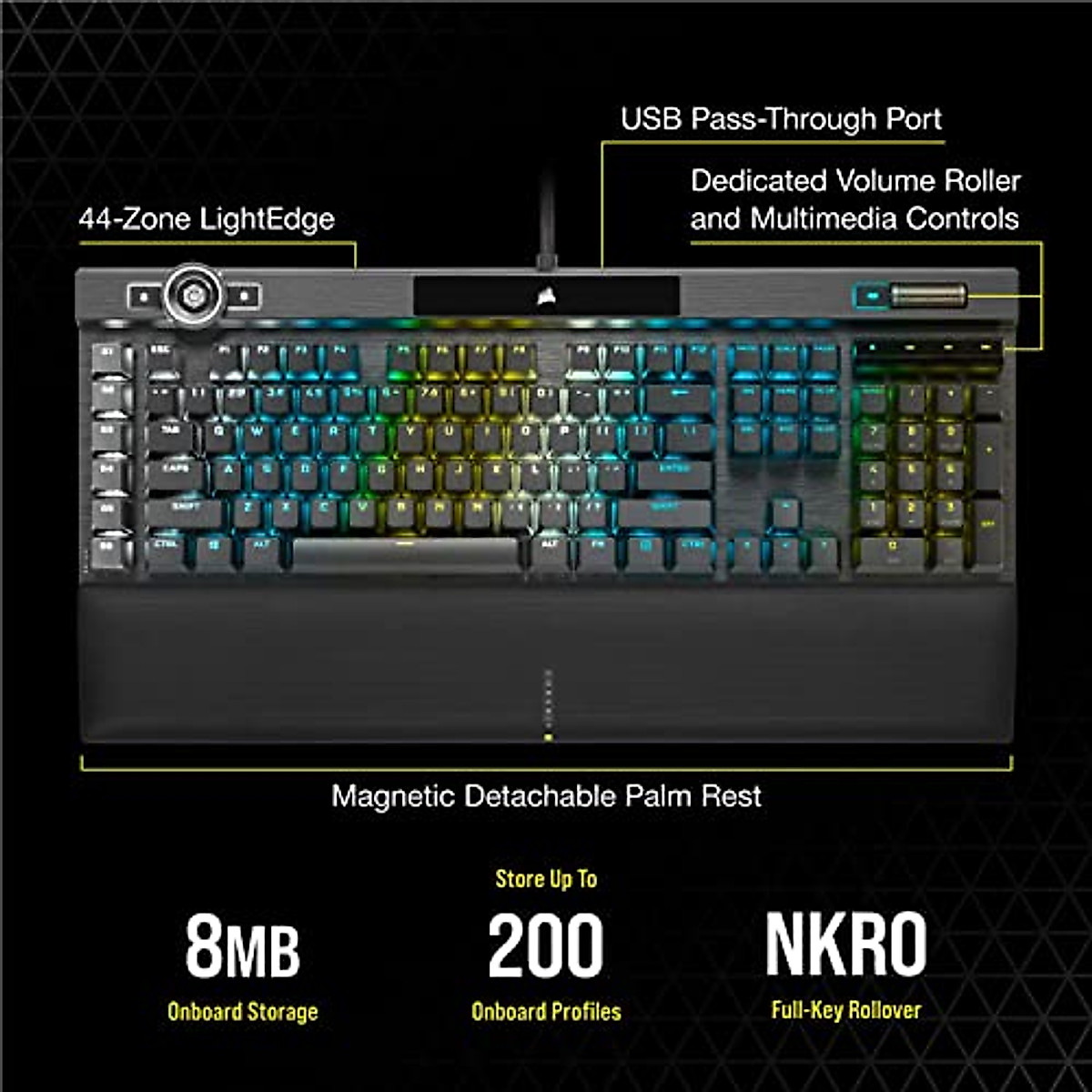 Corsair K100 RGB Optical-Mechanical Wired Gaming Keyboard - OPX Switches - PBT Double-Shot Keycaps - Elgato Stream Deck and iCUE Compatible - QWERTY NA Layout - Black