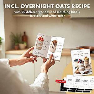 Overnight Oats Containers with Lids, Labels & Spoons (4 x 16oz) Glass Jars for Oatmeal, Meal Prep, Food Storage | Leak-Proof Mason Jars for Oats, Cereal, Yogurt, Chia Pudding [Thicker Glass 3mm]