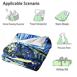 Lianmei Van Gogh The Starry Night Flannel Fleece Throw Blanket Soft Cozy Warm Bed Blanket for Kids Adults All Season Fluffy Fleece Blanket for Couch Bed Sofa Chair Fall Nap Travel Camp 50 x 60 in
