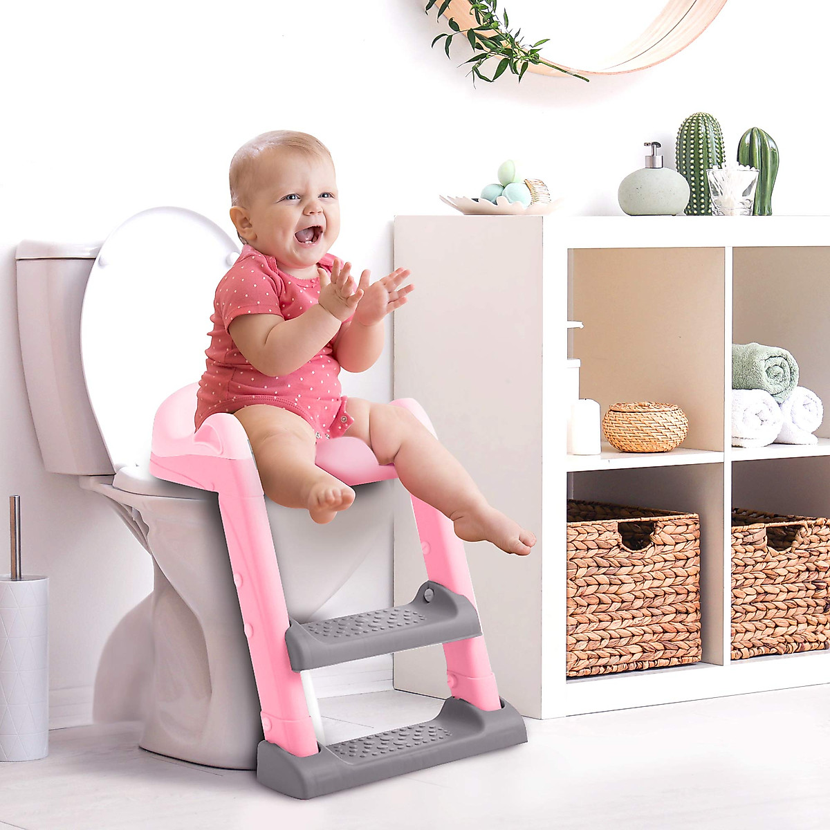Ashtonbee Mountable Potty Seat (with steps, Pink)