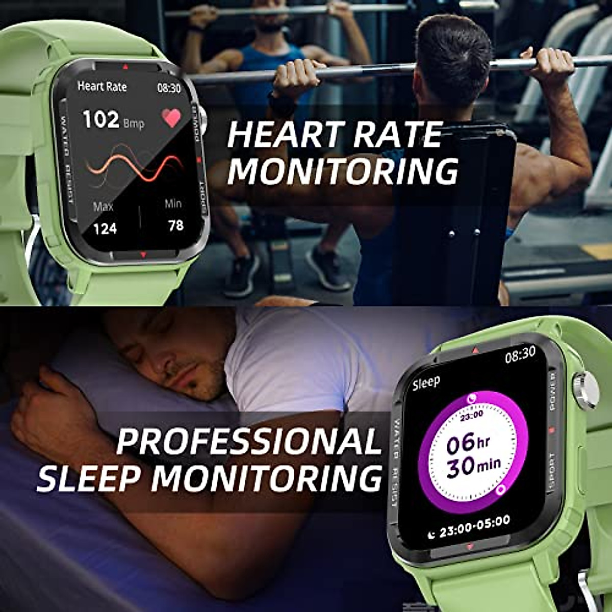 WalkerFit M2 Pro Smart Watch for Men, Fitness Tracker Watch Heart Rate Monitor, Step Tracker, Fitness Watch Smartwatch for Android for iPhone Compatible, Waterproof Reloj Inteligente para Hombre,Green
