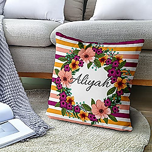 IWKWUZILM Custom Gifts Personalized Floral Pillow |10 Designs| Flower Pillow with Name Custom Name Pillow Cover Gifts for Girls - Christmas Mother's Day Birthday Gift idea (Mix Color, 18inX18in)