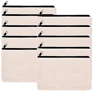 LifeUnite 10 PCS Canvas Makeup Bag Cosmetic Pouch Blank Zipper Bag-9.1 × 5.9 inch