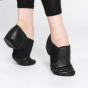 MSMAX Womens Leather Jazz Shoes Slip on Ballroom Dance Practice Teaching Shoe Black 9 M US Women