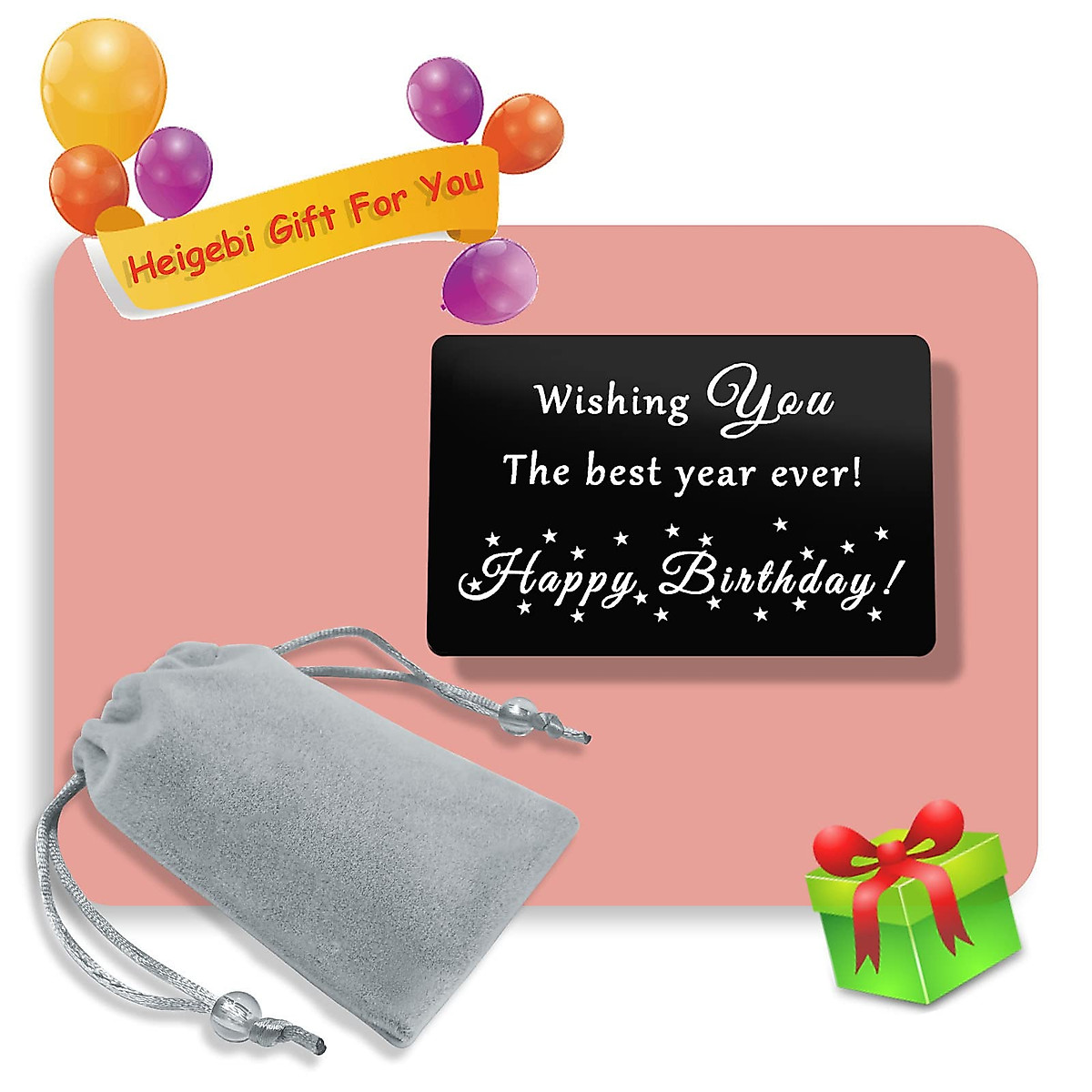 Happy Birthday Gift Card for Women Men Metal Engraved Wallet Card Insert Birthday Gifts Ideas for Friend Engraved Wallet Card Present for Mom Dad Grandpa Grandma Sister Aunt Son Brother Daughter