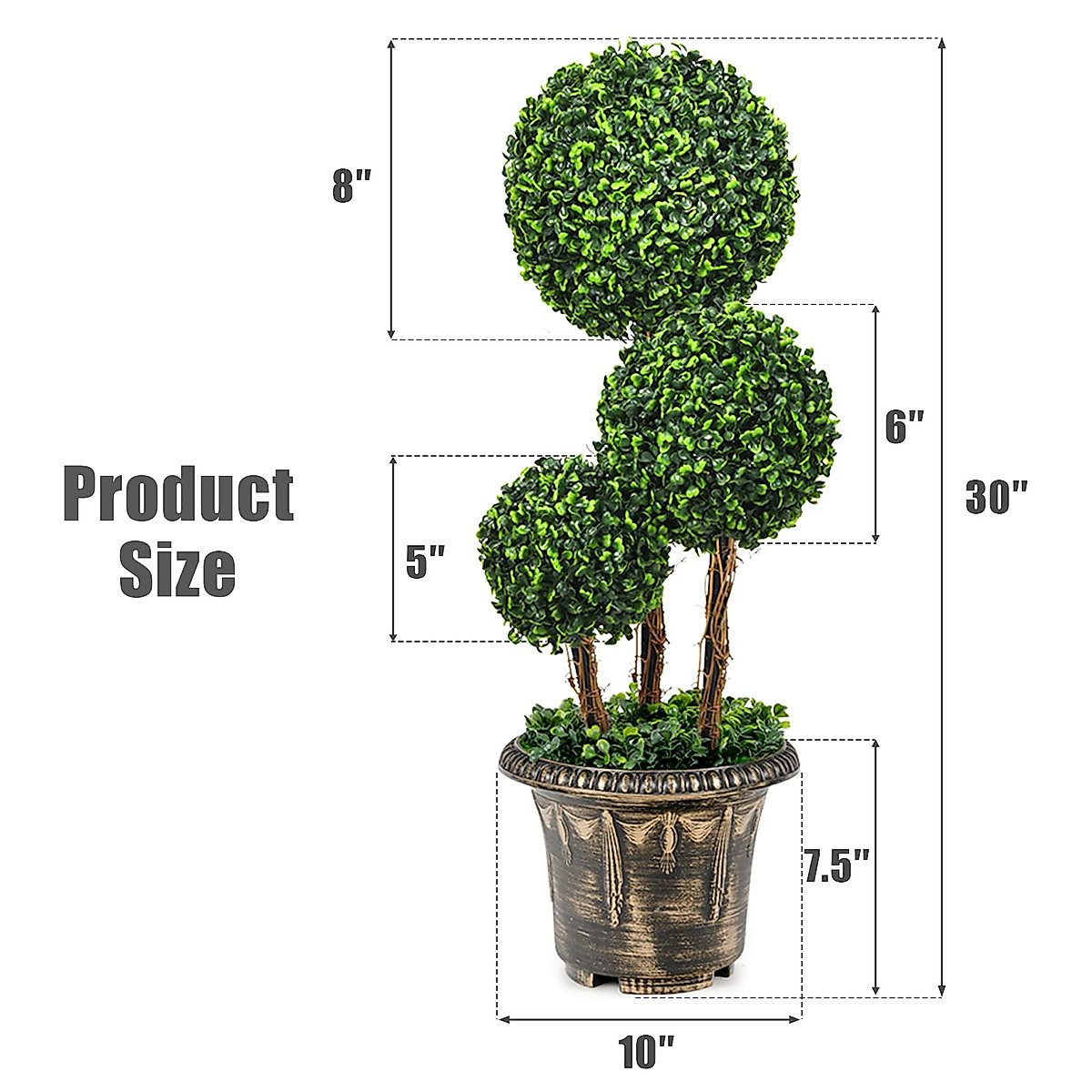 Goplus 2.5 Ft Artificial Boxwood Topiary Tree, Fake Greenery Plants Triple Ball Tree, Leaves & Cement-Filled Plastic Flower Pot Decorative Trees for Home, Office, Indoor and Outdoor Use