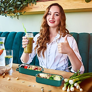 JUBOSYCZ Stainless Steel Bento Box for Adults&Kids,Japanese Leakproof Lunch Box Divided Food Meal Storage Containers Set Stackable 2 Layer for Children School Picnic Green