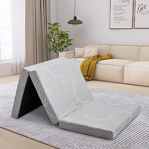 AMICLIBER 4 Inch Tri-Fold Mattress, Single Memory Foam Foldable Mattress, Tri Folding Mattress with Washable Cover, 75"x 25"x 4",Light Grey