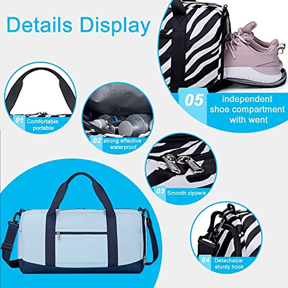 Gym Duffle Bag for Women with Wet Pocket Shoes Compartment Carry On Bag Weekender Overnight Duffel Bag with Shoe Compartment Wet Pocket