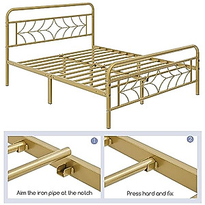 Yaheetech Full Size Bed Frame Metal Platform Bed with Sparkling Star-Inspired Design Headboard, 13 Inch Underbed Storage, No Box Spring Needed, Easy Assembly, Modern, Antique Gold