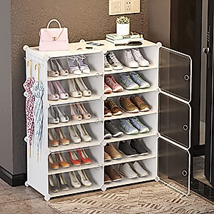 Jomifin Shoe Rack Storage Cabinet with Doors, Portable Shoes Organizer,Expandable Standing Rack, Storage Boots,Slippers,Shoes for Closet Hallway Bedroom Entryway (White)