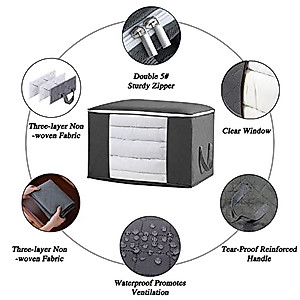 TWUTGAYW 3PCS Clothing Storage Bags with Clear Window, 90L Large Capacity Foldable Storage Bin, Closet Organizers and Storage with Durable Handles Thick Fabric for Comforters Clothes Blanket Wardrobe