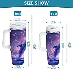 Slewiaeky Skinny Rose Flower 40 oz Tumbler with Handle Straw and Lid Dolphin Stainless Steel Vacuum Insulated Reusable Water Bottle Glasses Travel Mug Thermal Cup for Home Office Car