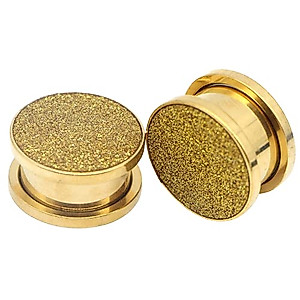 Pierced Republic Gold Glitter Front Ear Gauges - Pair of Stainless Steel Screw-On Plugs - 10 Size Options (2 Gauge (6mm))