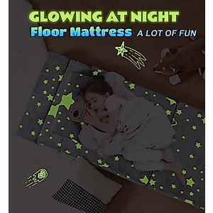 Elftopia 3-in-1 Folding Sofa Bed for Kids,Tri Folding Floor Toddler’s Mattress Fold up Sofa Bed,Child Foldable Futon Mattress,Folding Couch for Kids,Glow in Dark-Stars
