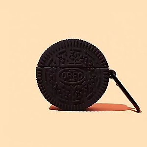 Ultra Thick Soft Silicone Case with Keychain Hook for Apple AirPods Pro Chocolate Cookie Biscuit Black Color 3D Food Cartoon Cool Fun Cute Lovely High Fashion Unique Creative Girls Kids