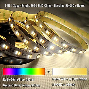 24VDC RGB+CCT 5 Chips in 1 Super Bright LEDs Flexible LED Strip Lights, High CRI 85 Color Changing+Tunable White Non-Waterproof 5050 RGBWW LED Tape Lights, 300LEDs 16.4feet Roll for Home Lighting