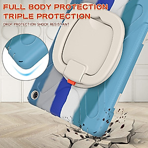 360 ° Rotation Portable Case for Fire HD 10 & HD 10 Plus Tablet（11th Generation, 2021 Release Rugged Case Rotating Stand Hand Strap Shoulder Carrying Strap Outdoor Cover (Colourful Blue)