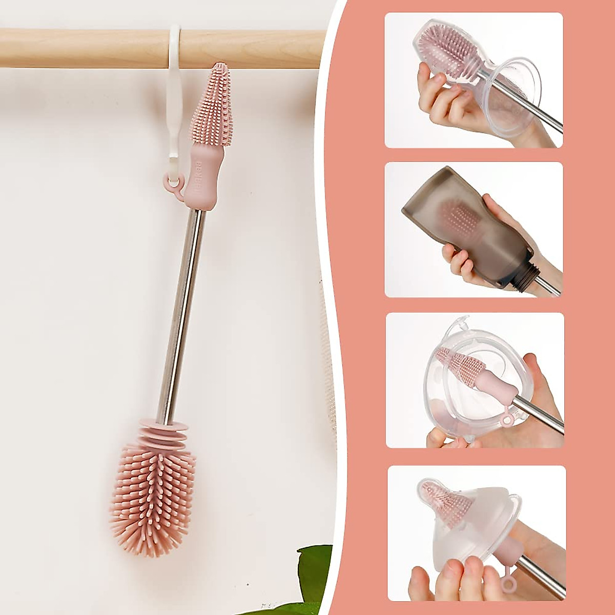 haakaa Silicone Breastmilk Storage Bag 5pk & Blush Silicone Cleaning Brush Set.