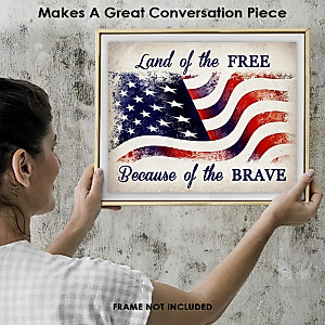 American Flag Poster - Land of the Free 8x10 Wall Art, USA Decorations for Home & Office Decor - Patriotic Posters Perfect for 4th of July, Army, Navy, Air Force & Veterans Day Gifts