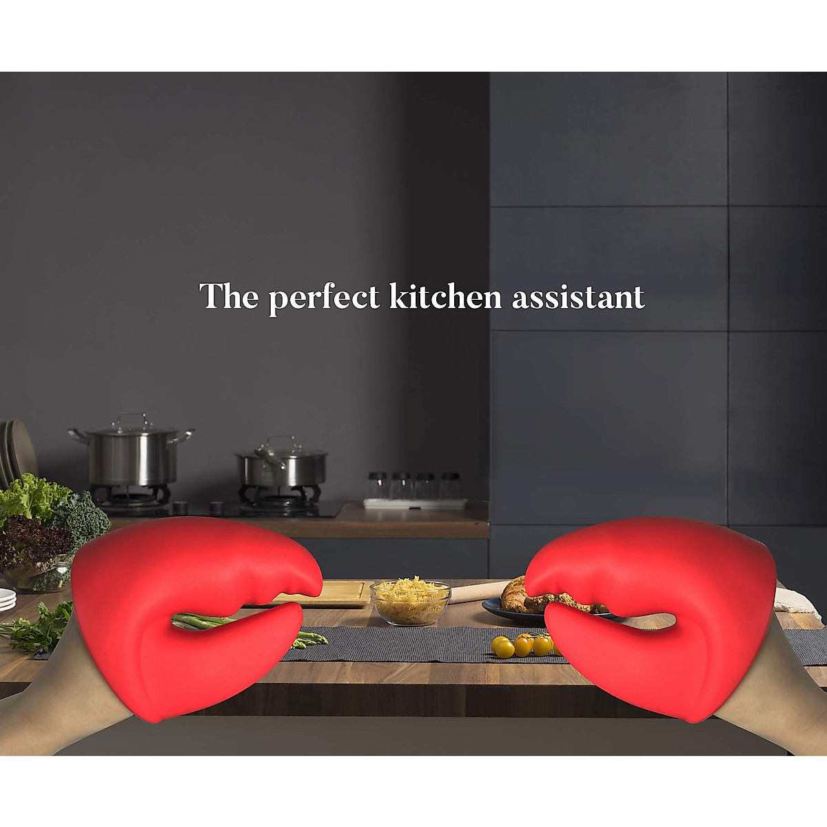 Anti-Scald Oven Gloves,Red Silicone Oven Glove Set,Lobster Claw Pot Holder, red Crab Oven Glove, can be Used as a Pot or Kitchen