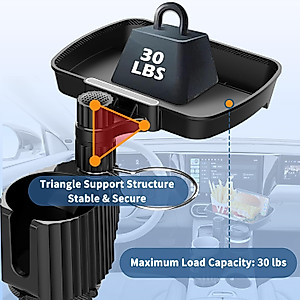 Vacallity Multifunctional Car Cup Holder Tray for Car Cup Holder Expander Table, Dual Cup Holder with Food Tray Adjustable Base for Road Trip Essentials Car Accessories, Fits Large Bottles Mugs