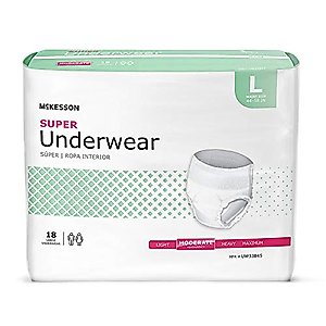 McKesson Super Underwear, Incontinence, Moderate Absorbency, Large, 72 Count