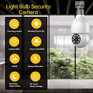 4 Pack Lightbulb Security Camera Wireless Outdoor, 1080P WiFi Light Socket Security Cameras Indoor, Lightbulb Camera WiFi Outdoor with Color Night Vision, Auto Motion Tracking, App Remote, 2-Way Talk