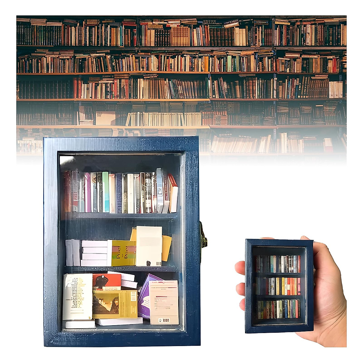 Atlodas Pocket Anxiety Bookshelf - Shake it anywhere and anytime, Stress-Relieving Small Bookshelf Display Cabinet, Blue Mini Bookshelf, Gifts for Book Lovers (1 pcs)