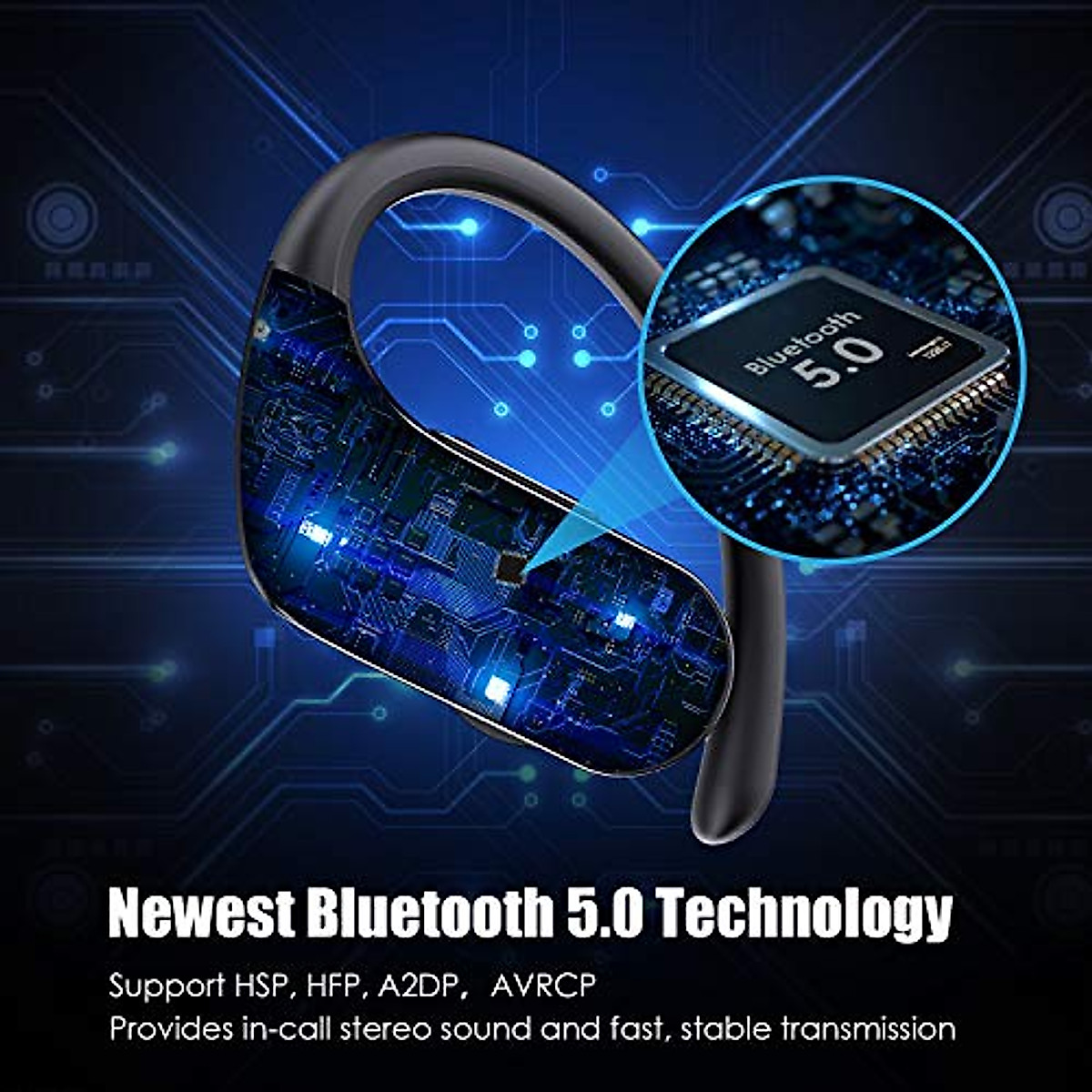 WixGear Wireless Bluetooth Headphones, 5.0 Sport Earbuds Hi-Fi Stereo Bass Sound 130H Playtime IPX7 Waterproof Over Ear Wireless Earphones, in-Ear Buds with Mic 2600MAH Charging Case & Volume Control