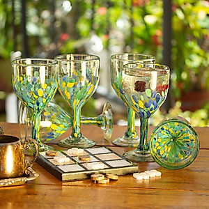 NOVICA Handmade Recycled Glass Wine Glasses Colorful from Mexico Multicolor Tableware Drinkware Handblown Eco Friendly [ 7in H x 3.6in Diam. 12 Oz.] 'Tropical Confetti'(Set of 6)