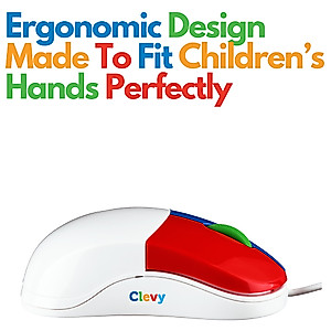Clevy Kids Mouse - Colorful Ergonomic USB Computer and Laptop Kids Mouse for School and Home Computer Use - Wired Children Friendly - Compatible with Windows, macOS, Chromebook