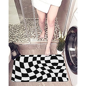 Black White Bath Mat for Tub,Non Slip Bathroom Floor Runner Rug Quick Dry & Absorbent Diatomaceous Earth Kitchen Room Shower Sink Washable Doormat,Geometry Checkered Flag Modern Abstract Dizz 16"x24"